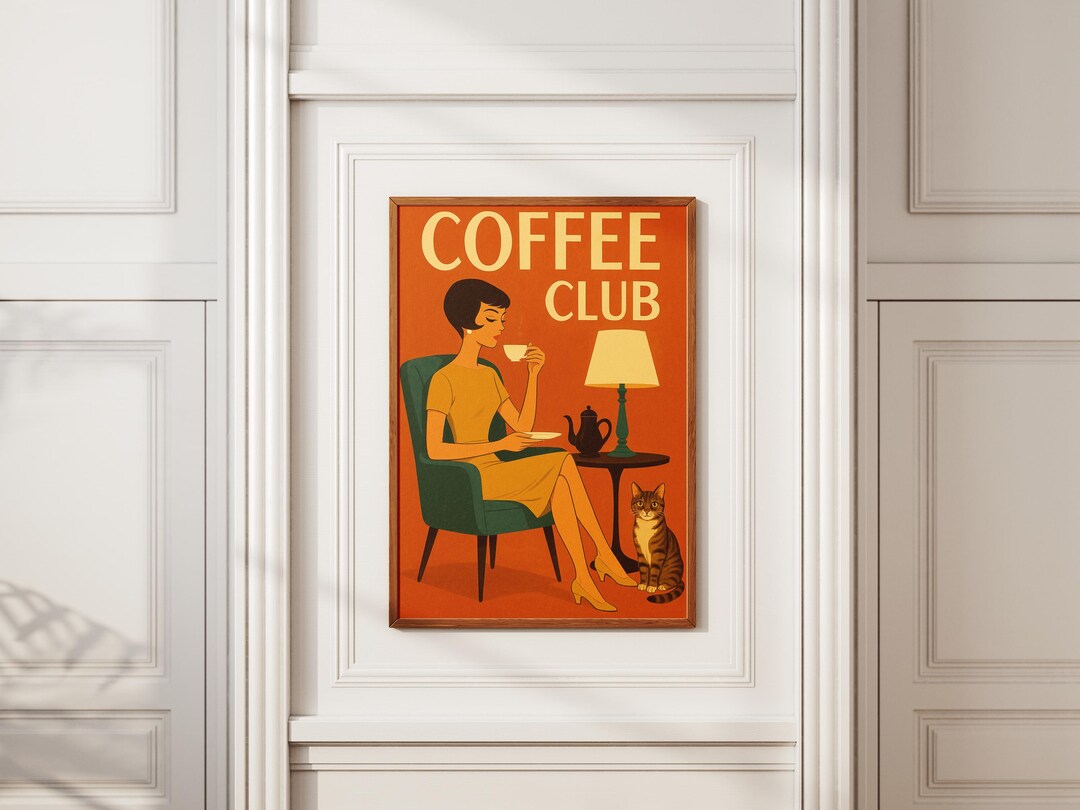 Coffee Club Poster | Retro Coffee Wall Art | Mid-century Modern Cafe ...