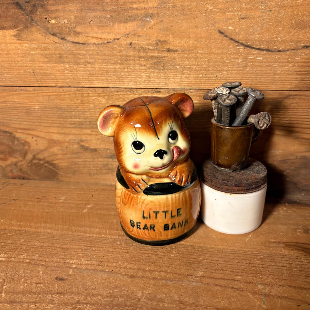 Vintage Ceramic Little Bear Coin Bank • 1960s Nursery Decor - Etsy