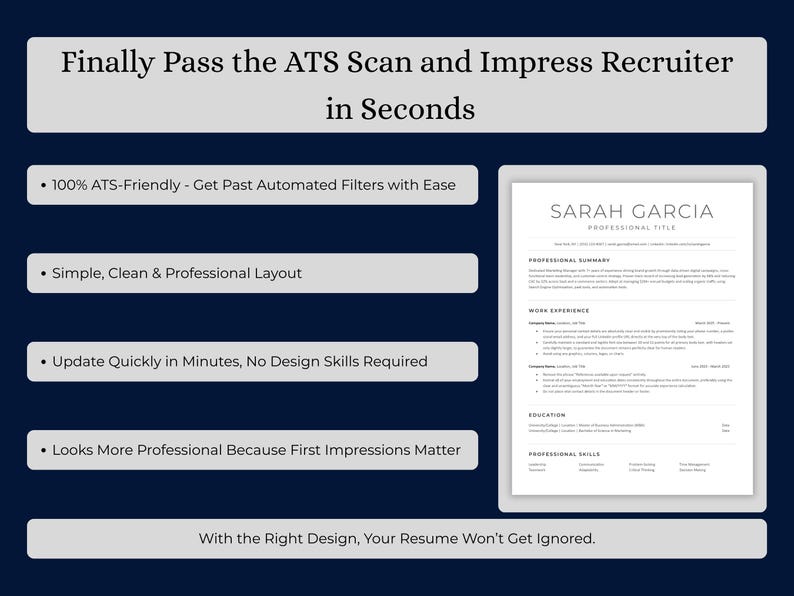 ATS Friendly Resume | Modern Professional CV Template | Minimalist ...