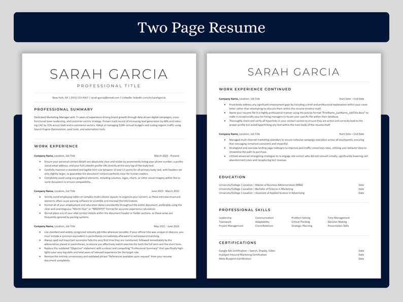 ATS Friendly Resume | Modern Professional CV Template | Minimalist ...