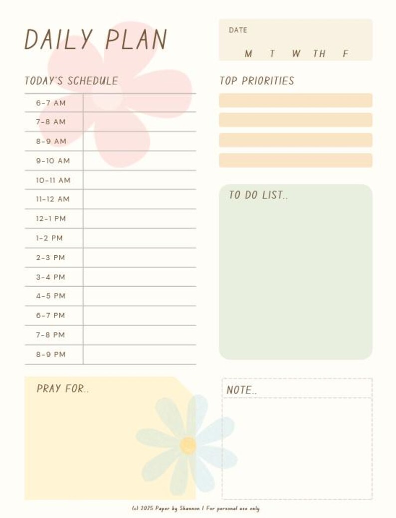 Printable Daily Planner Page – Boho PDF for Time Blocking, Priorities ...