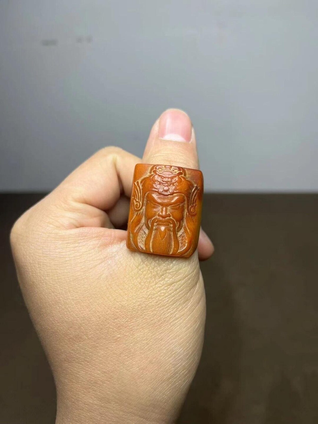 Chinese Tibet Yak Bone Hand Carved the God of Wealth Guan Yu Men and ...