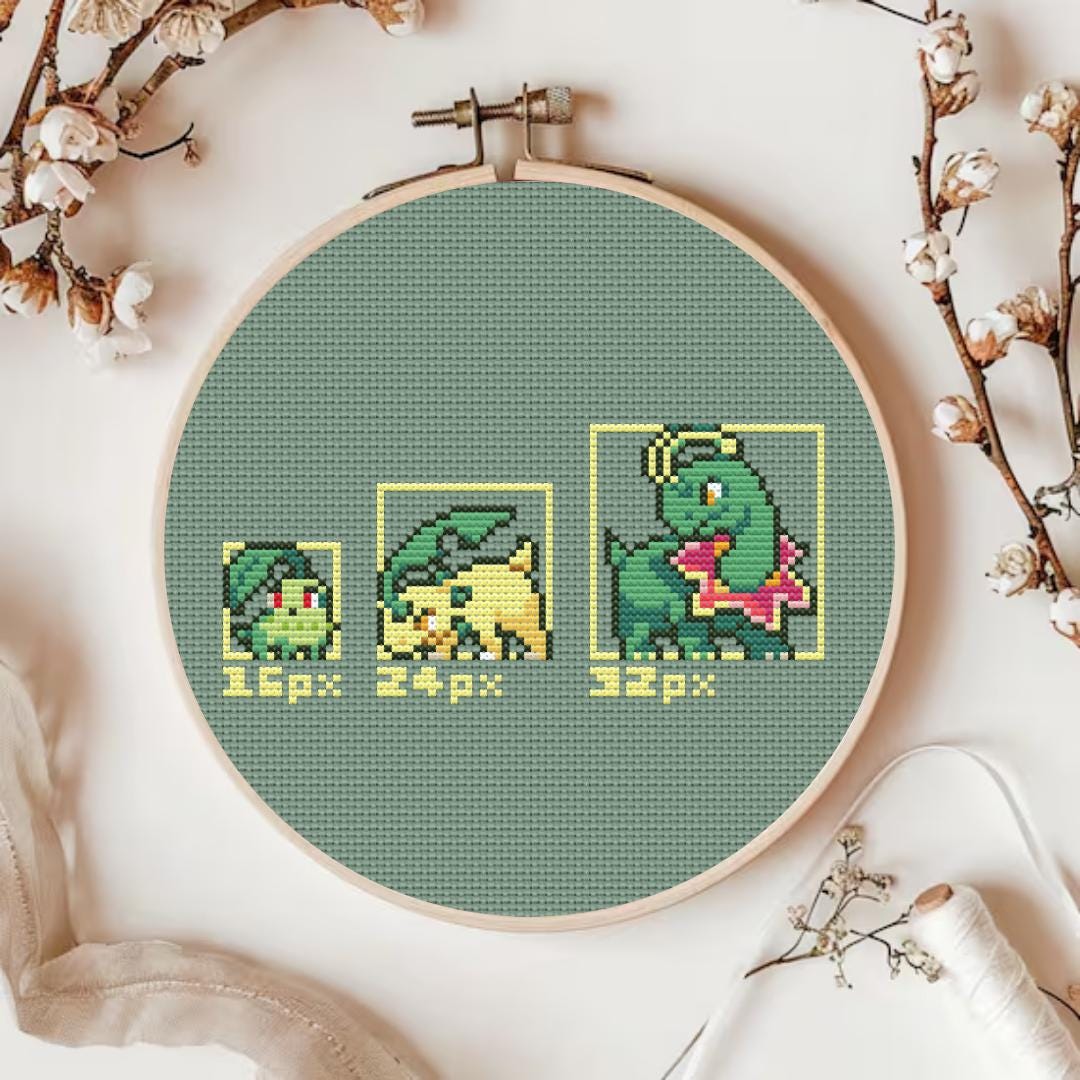 Chikorita Evolution Line Cross Stitch Pattern - Etsy