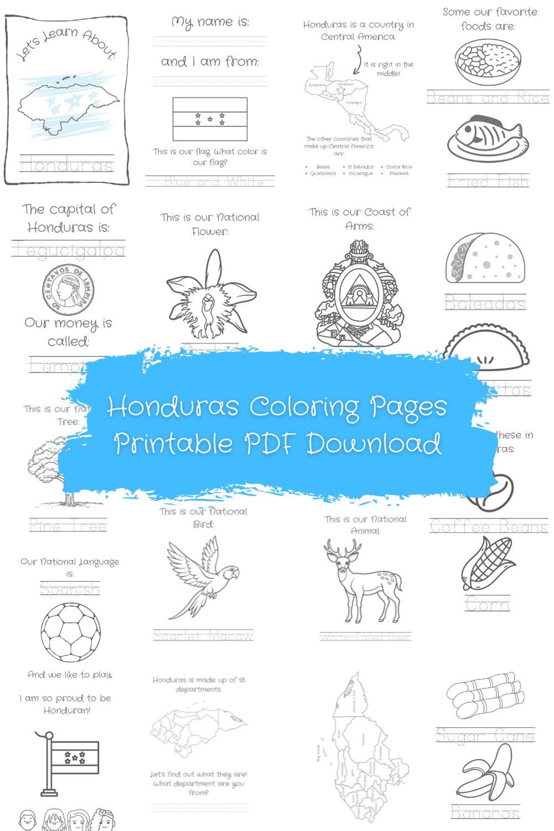 Printable Honduras Coloring Pages for Kids - Etsy