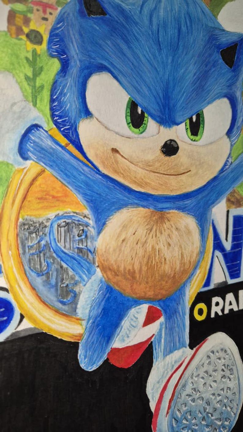 Sonic the Hedgehog Art – Watercolor Drawing, Green Hill Zone (digital ...