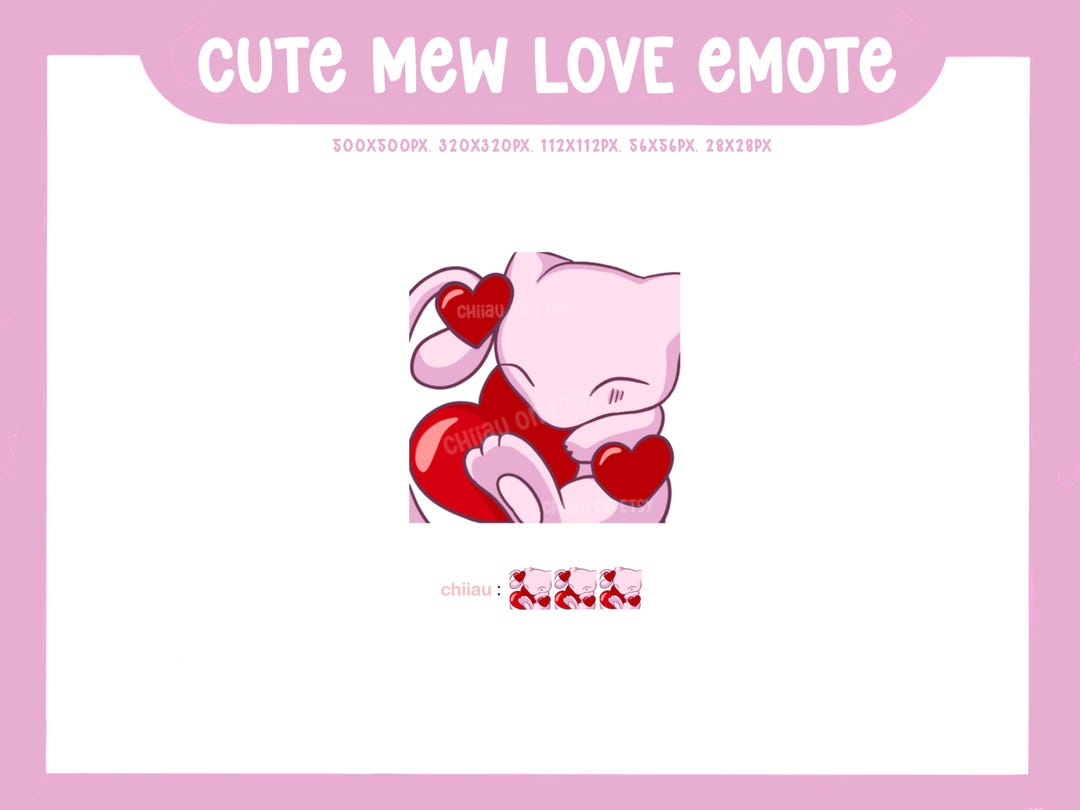 Cute Mew Emote, Pokèmon Mew Heart Twitch Emote,discord Sticker Emoji ...