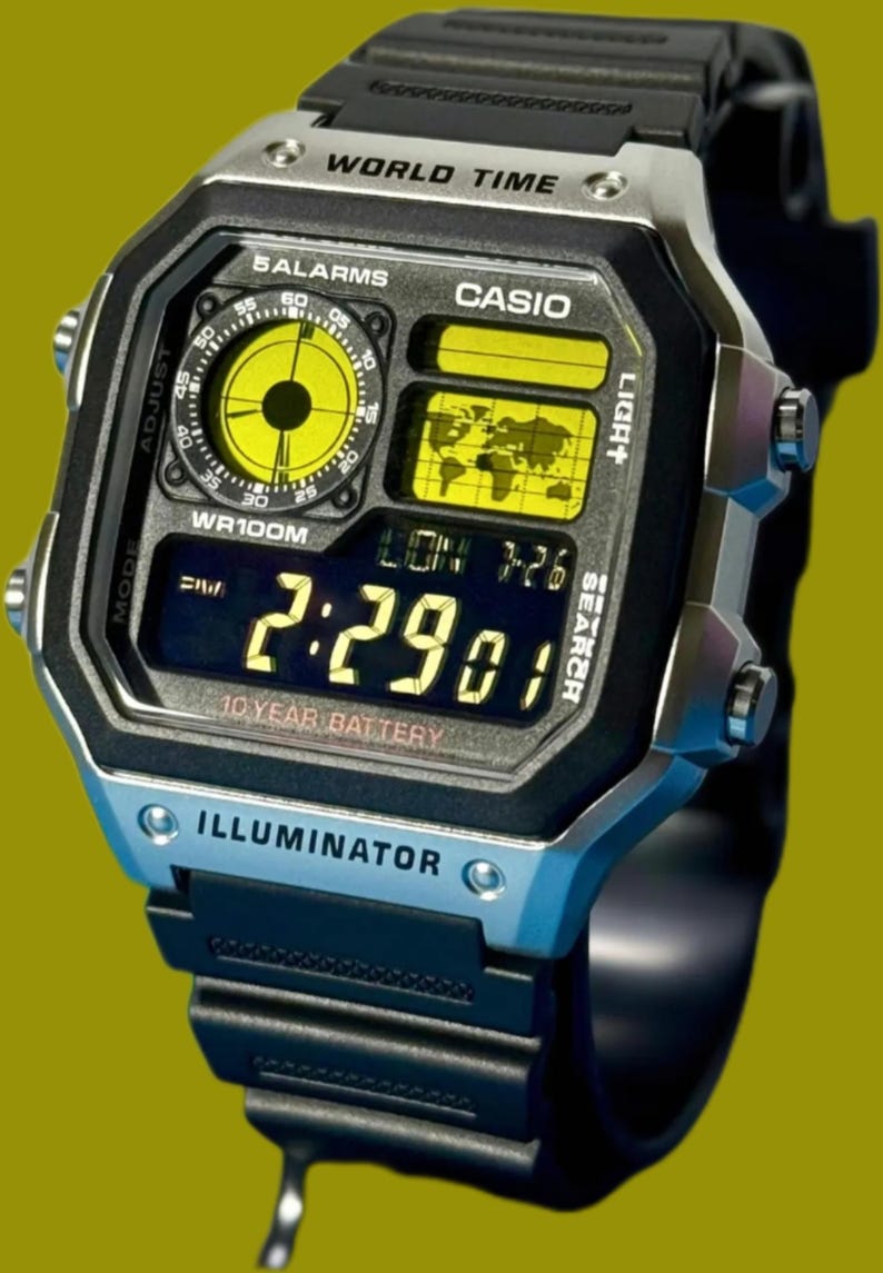 Custom Casio AE1200 Mod – Yellow & Black World Time Watch (negative ...
