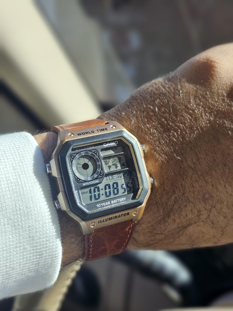 Custom Casio AE1200 Bronze Mod | Genuine Leather Band, World Time ...