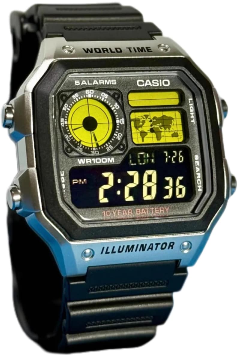 Custom Casio AE1200 Mod – Yellow & Black World Time Watch (negative ...