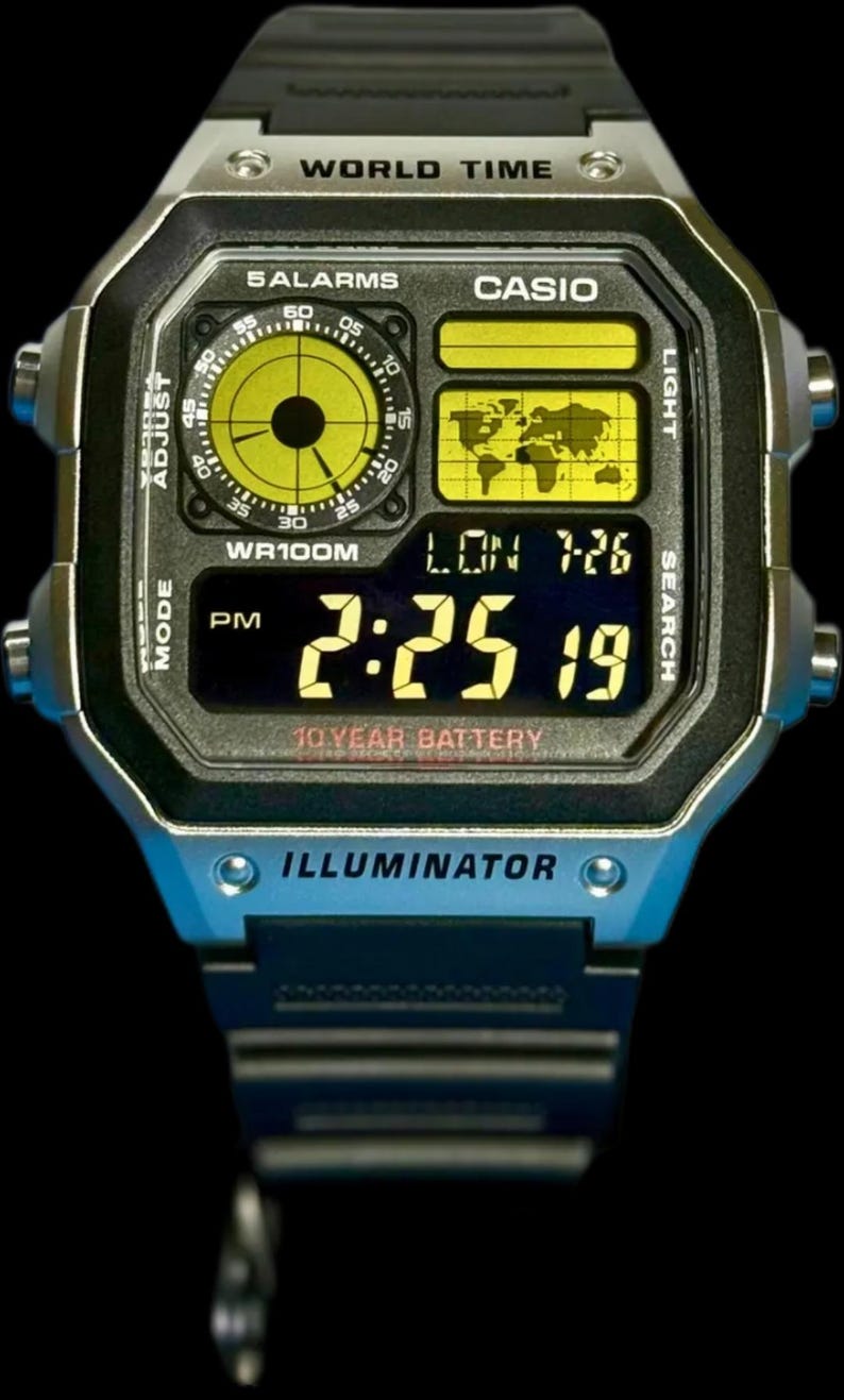 Custom Casio AE1200 Mod – Yellow & Black World Time Watch (negative ...