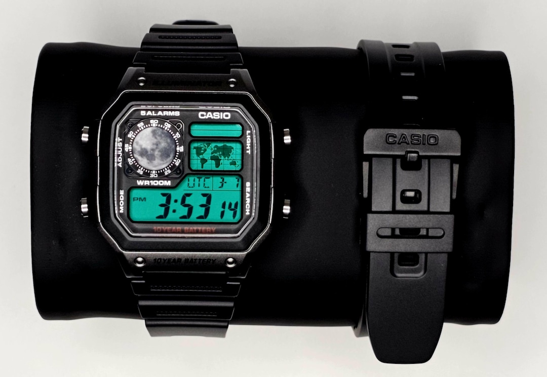 Reloj Casio AE1200WH con pantalla verde personalizada: Moon Mod - Etsy ...