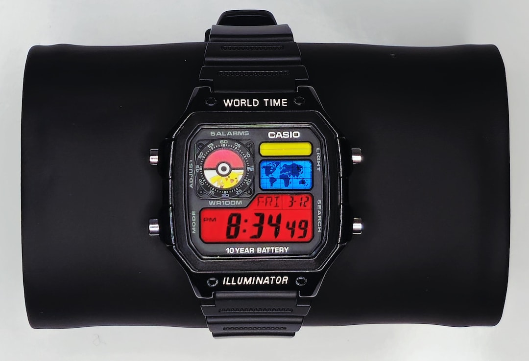 Casio AE1200WH Custom Pokemon Mod – Black Case World Time Digital Watch ...