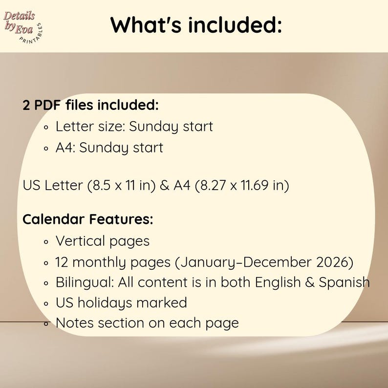2026 Bilingual Floral Calendar: English & Spanish, Vertical Layout (PDF ...