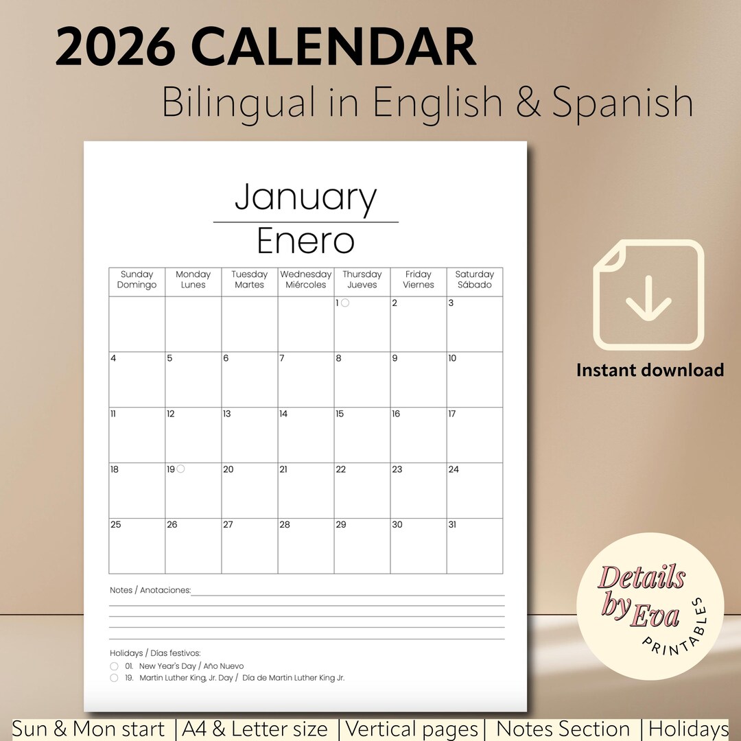 2026 Bilingual Calendar: English & Spanish Planner (PDF) - Etsy