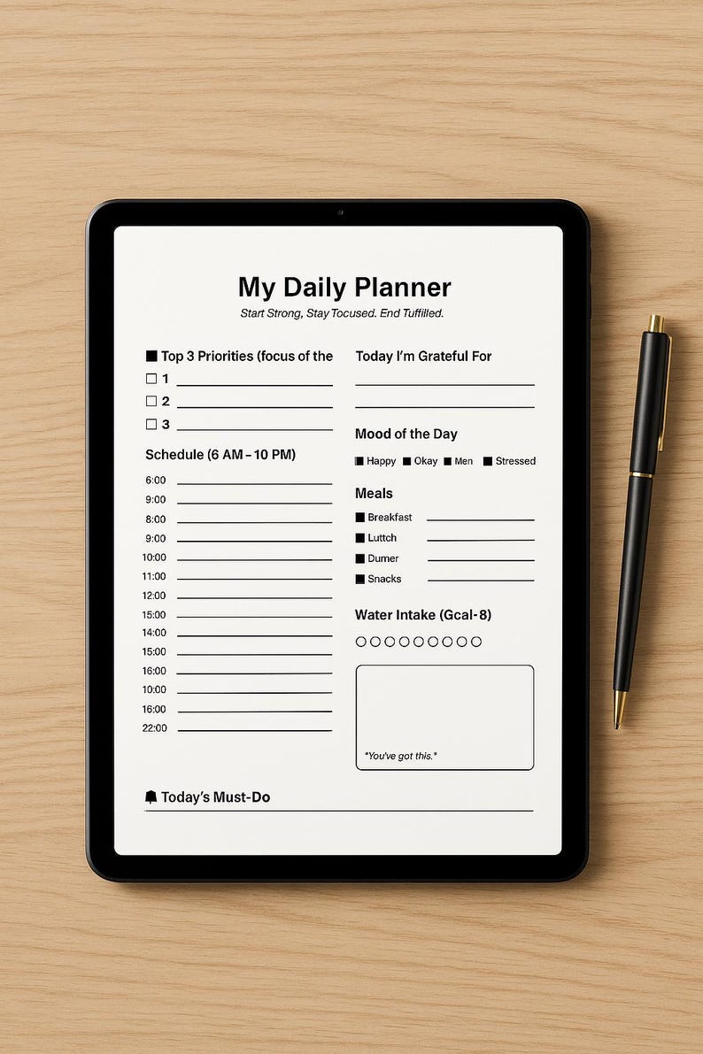 Daily Planner Printable PDF | Minimalist Productivity Planner ...