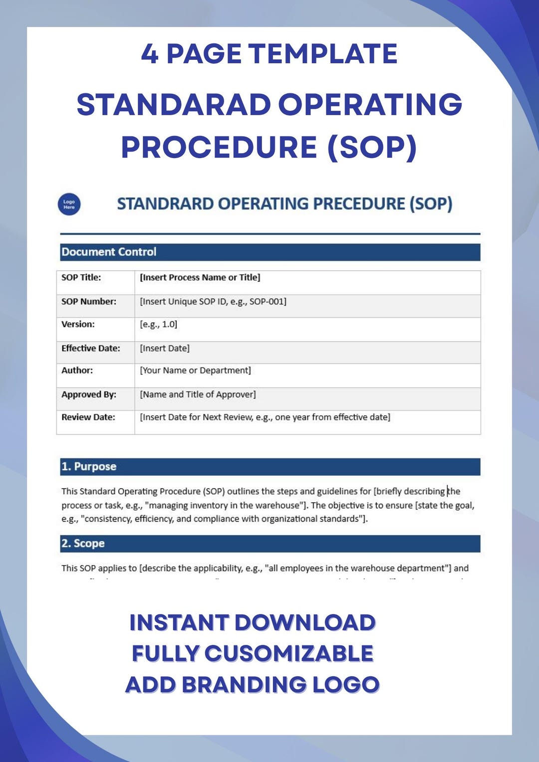 Professional SOP Documentation Template | SOP Document | Standard ...