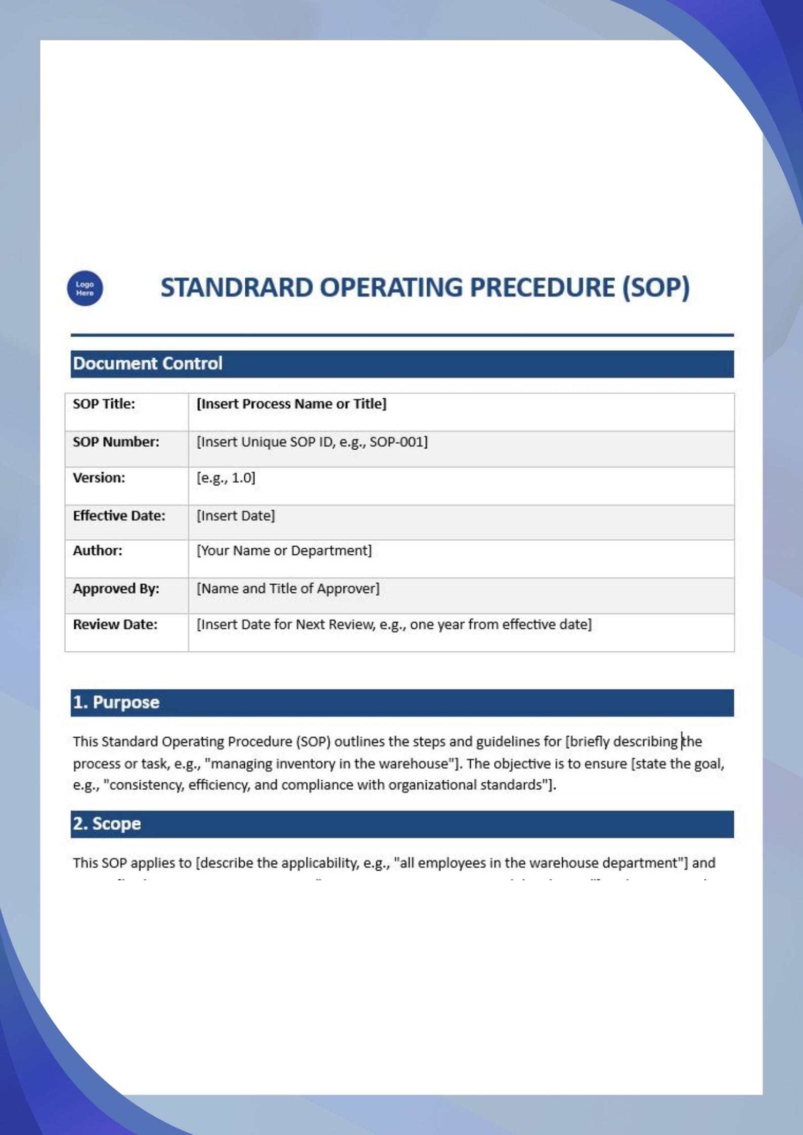Professional SOP Documentation Template | SOP Document | Standard ...