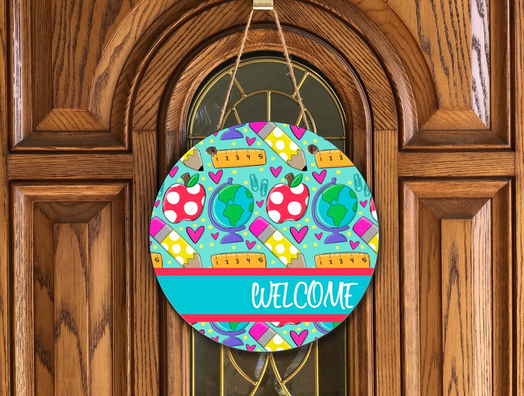 School Pattern Welcome Circle Door Hanger - Etsy