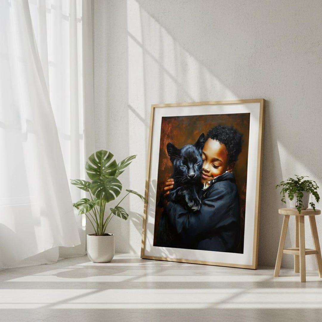 Boy and Black Panther Art Print – Afrocentric Kids Decor (instant ...