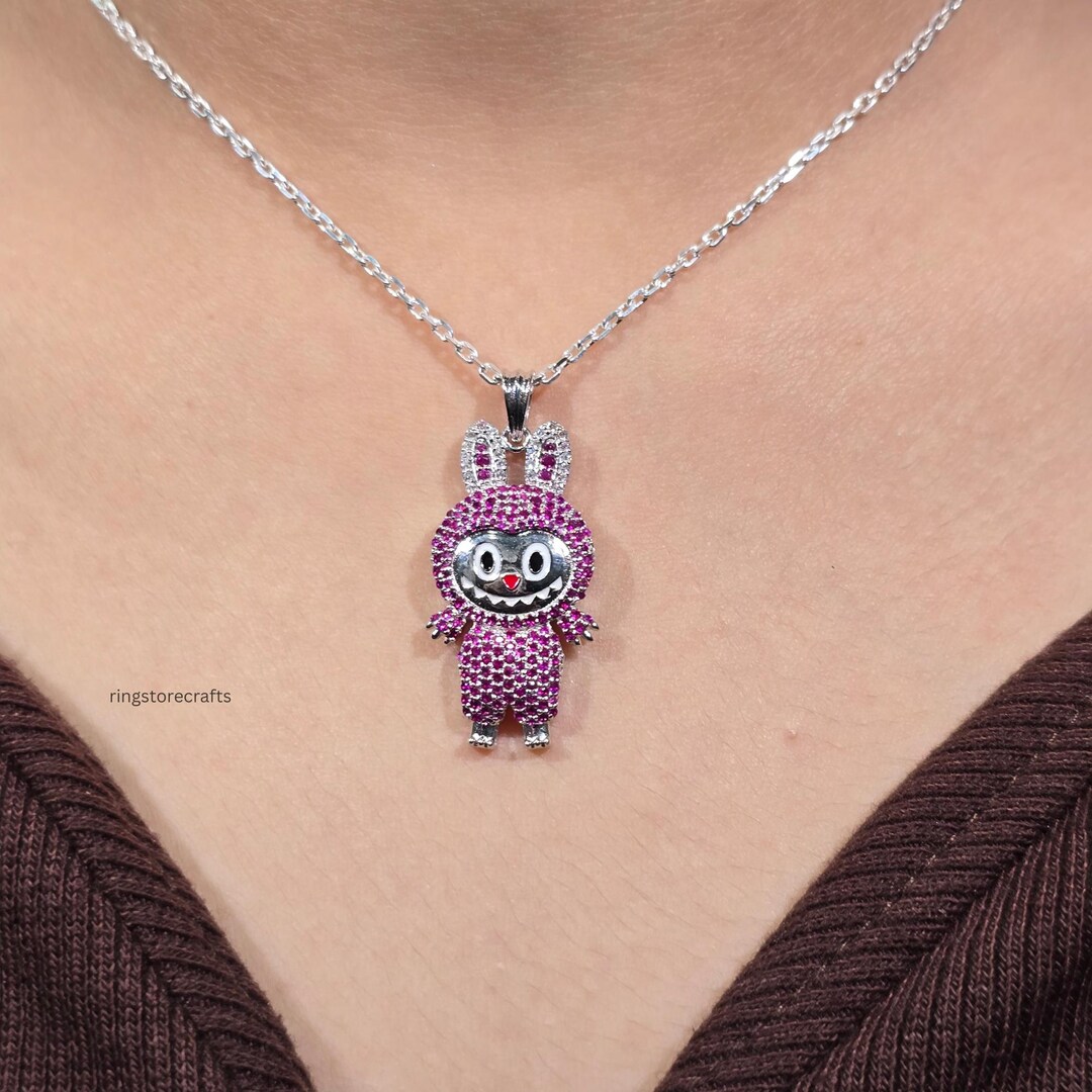 Custom Labubu Pendant Necklace in Silver With 1 CT American Diamond ...