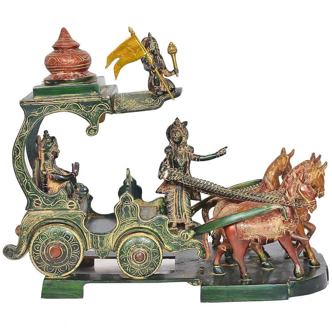 Large Krishna Arjun Rath Brass Statue: Geeta Updesh Home Decor - Etsy