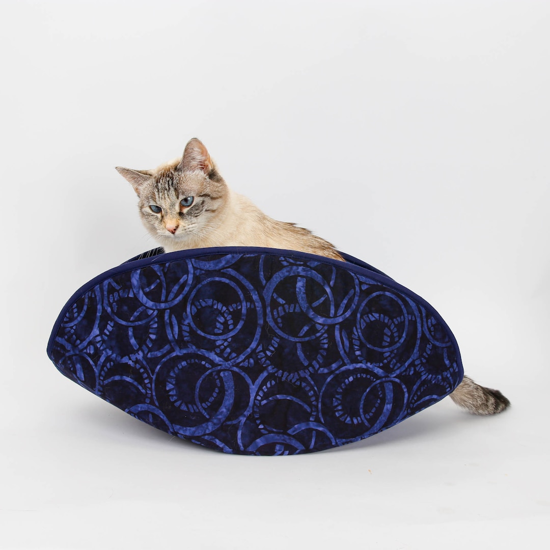 Jumbo Cat Canoe Bed for Big Kitties Blue and Navy Batik Cotton Fabric ...
