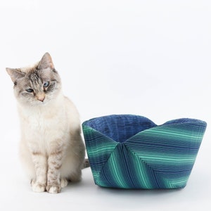 Taco Shaped Pet Bed the Cat Canoe in Blue and Green Stripes - Etsy