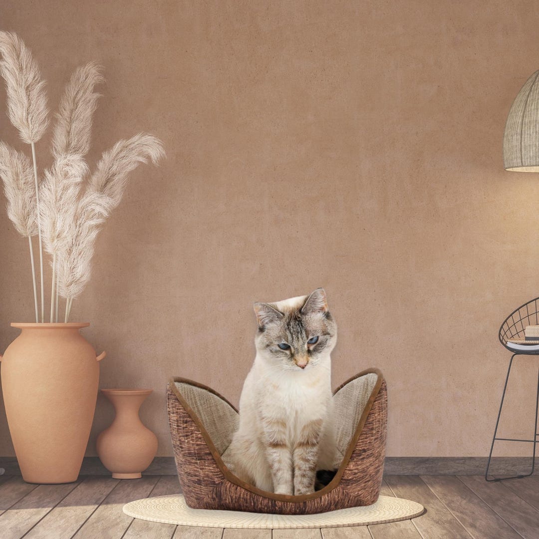 Western Lodge Style Brown Wood Grain Fabric Cat Bed Jumbo Size Cat ...