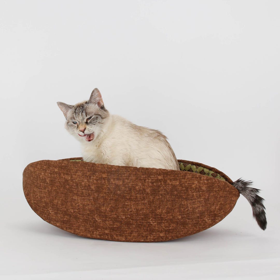 Cat Canoe Cat Bed in Brown and Green Avocado Toast Fabrics - Taco ...