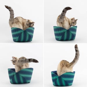 Taco Shaped Pet Bed the Cat Canoe in Blue and Green Stripes - Etsy