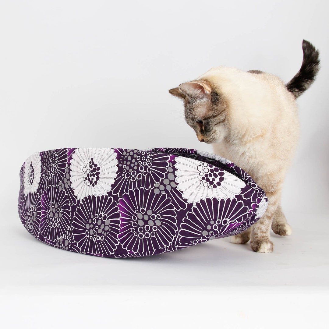 Cat Canoe in Gothic Purple and Black Flowers A Taco-shaped Pet Bed - Etsy