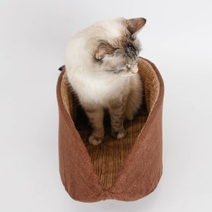 Cat Canoe in Brown Burlap Look Fabric Rustic Decor Cat Bed Taco Shaped ...