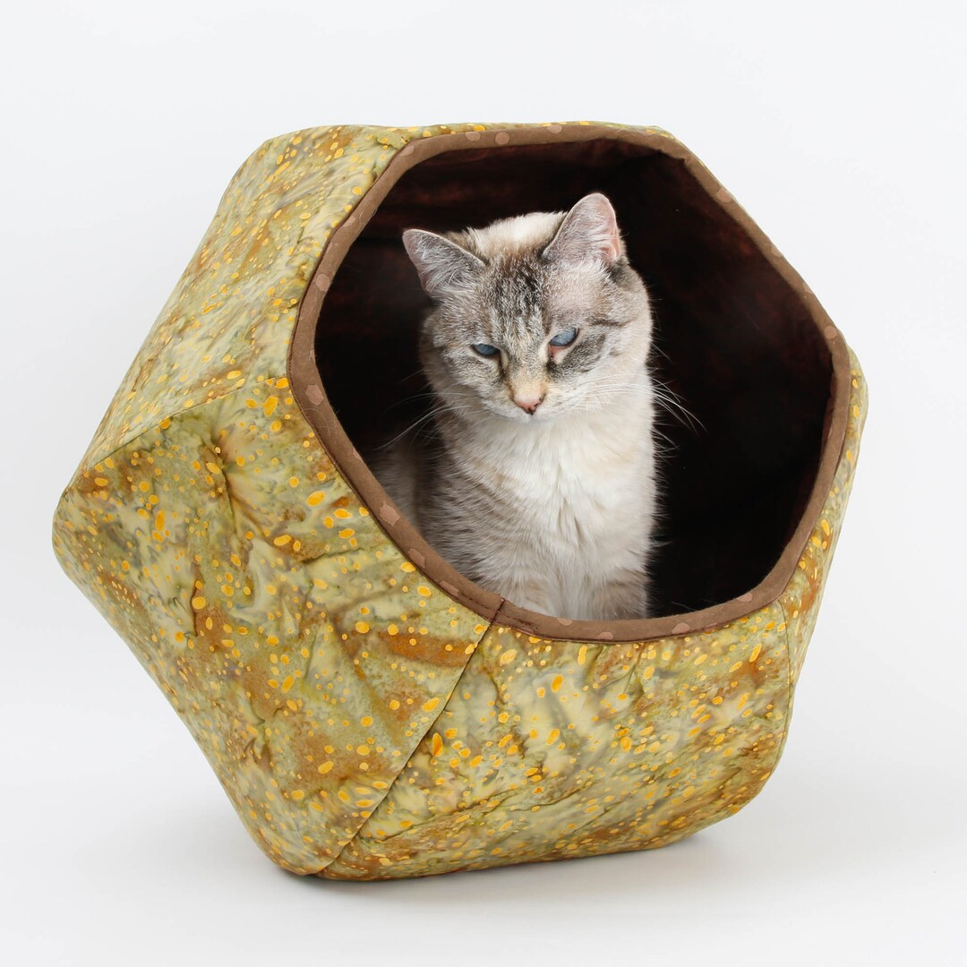 Cat Ball Bed in Fall Colors Cave Style Pet Bed With Two Openings Brown ...