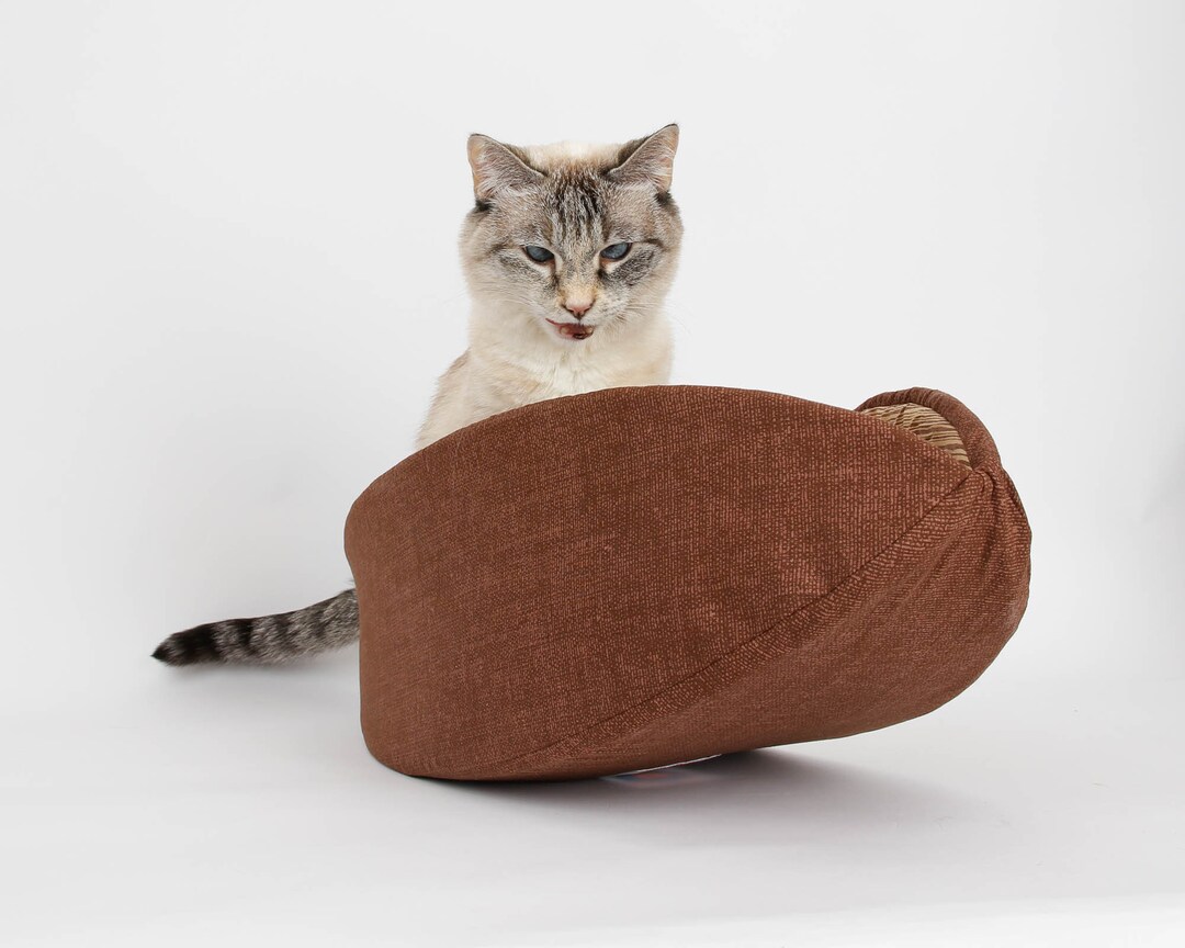 Cat Canoe in Brown Burlap Look Fabric Rustic Decor Cat Bed Taco Shaped ...