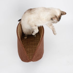 Cat Canoe in Brown Burlap Look Fabric Rustic Decor Cat Bed Taco Shaped ...
