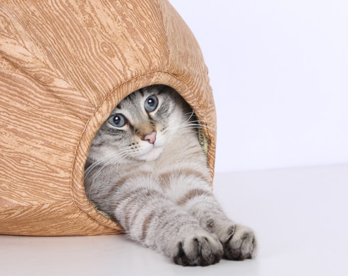 Faux Bois and Newspaper Cat Ball a Modern Kitty Cave With - Etsy