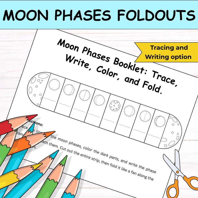 Phases of the Moon Foldout Craft – Moon Phases Worksheet | Lunar Cycle ...