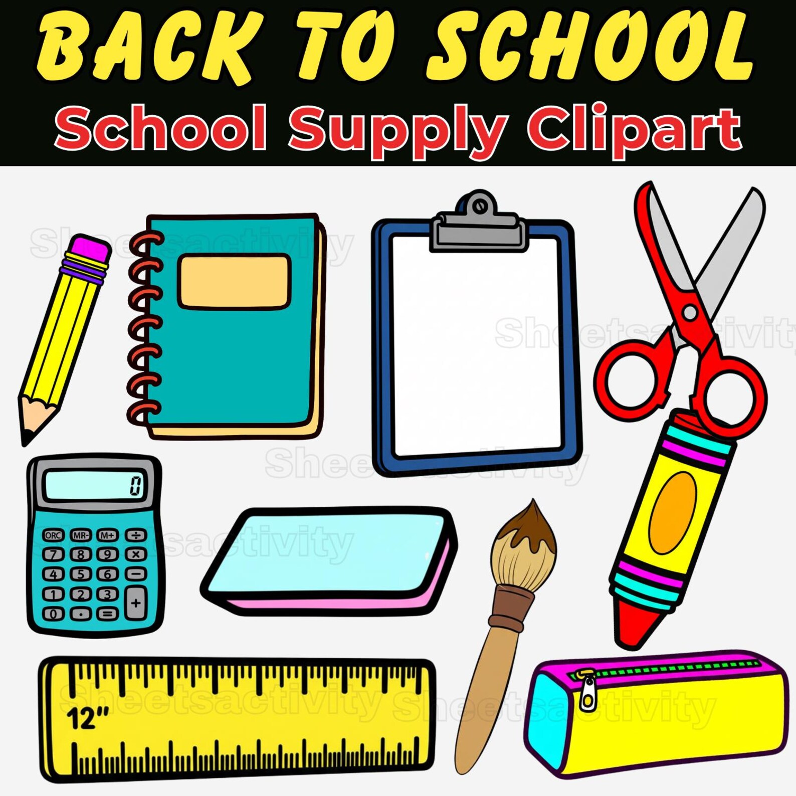 Back to School Clipart: School Supplies Pngs for Teachers (digital ...