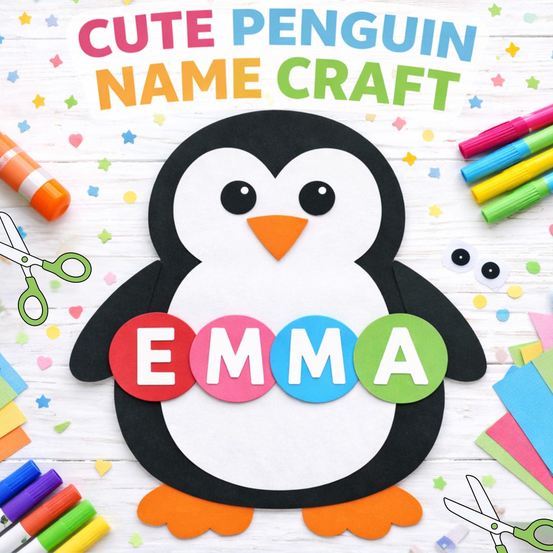 Penguin Name Craft for Kids - Cut and Paste Winter Activity - Preschool ...