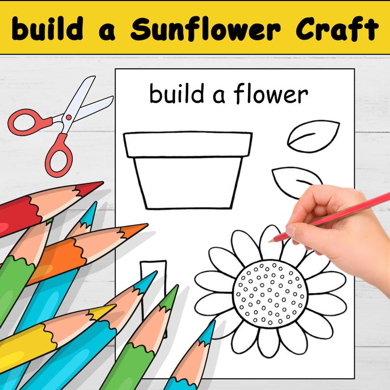 Sunflower Cut and Paste Craft | Preschool Cutting Skills Activity ...