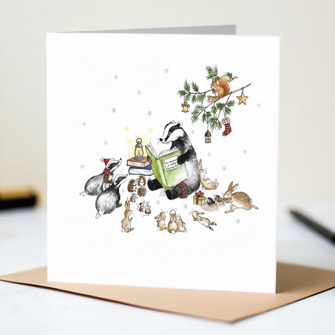Animals Christmas Cards - Badger Christmas Story - Printed Watercolour ...