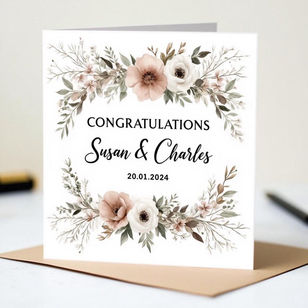 Personalized Floral Wedding Card: Classic Mr & Mrs Design - Etsy