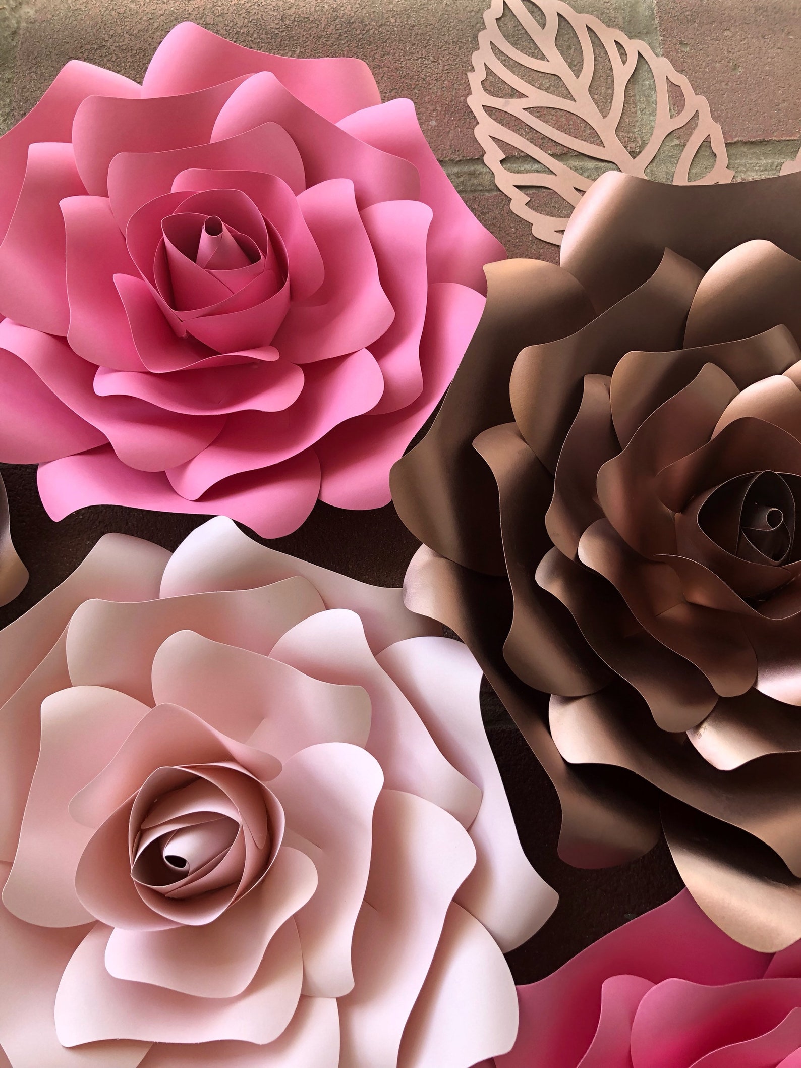 Paper Flower Set of 7 ROSES, Backdrop, Rose Gold & Pinks, Giant Flowers ...