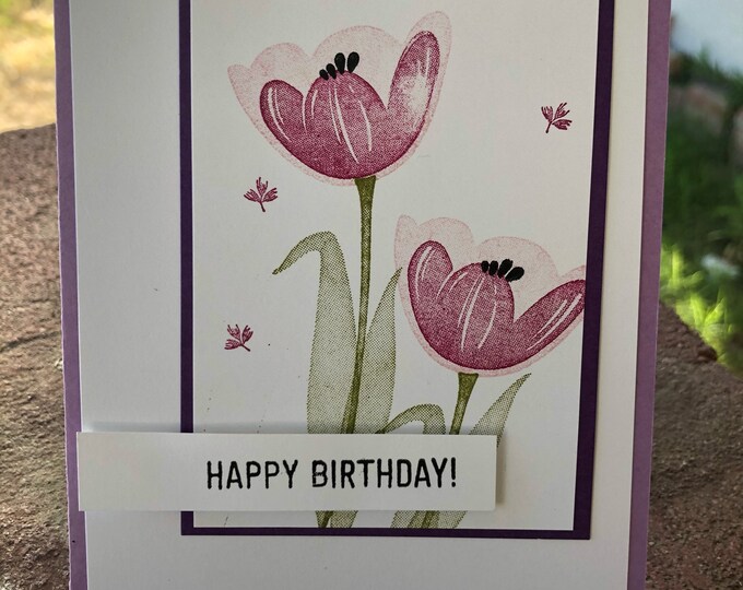 Happy Birthday Cards, Set of 4, Stampin' Up Tranquil Tulips Purple ...