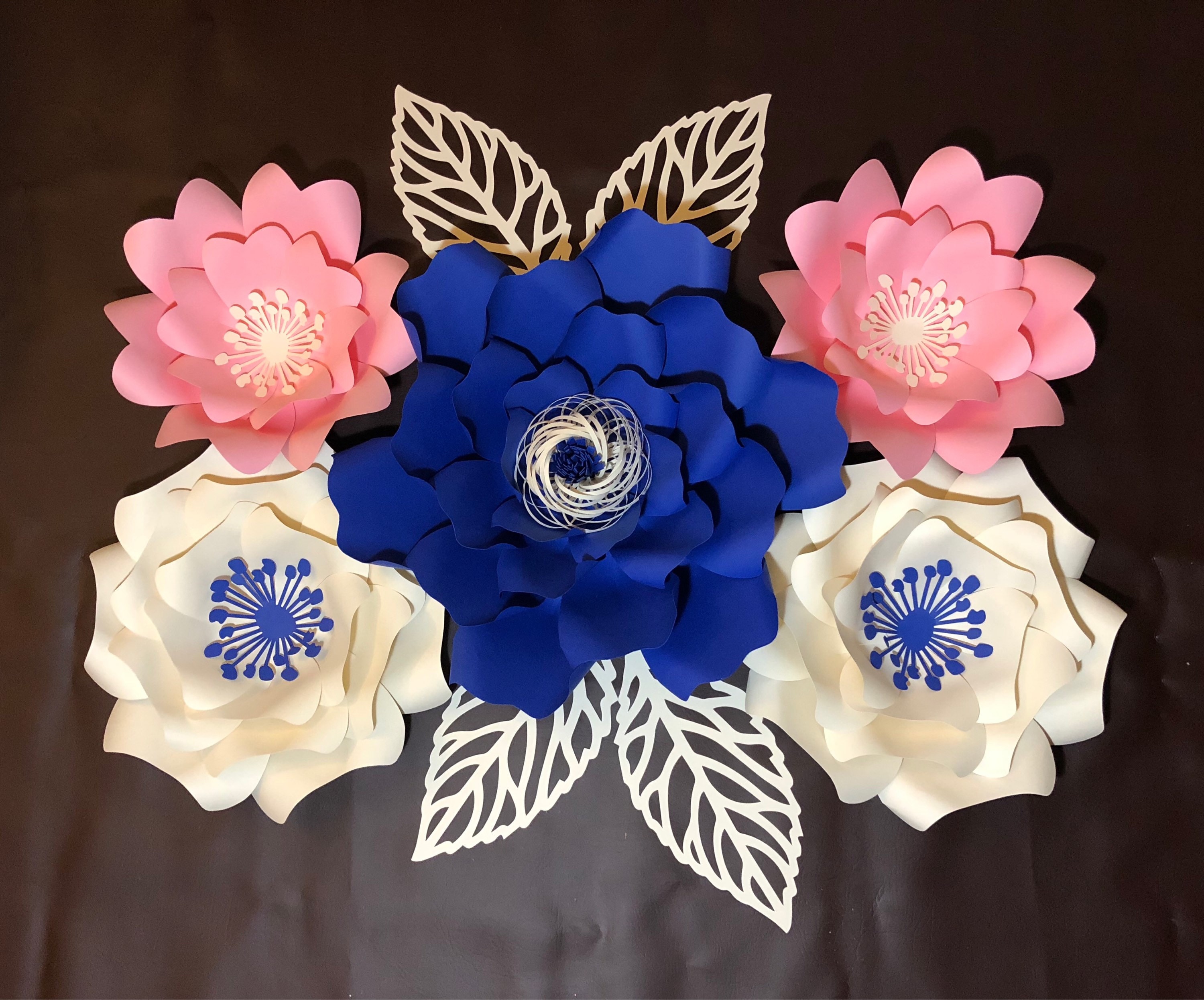 Handmade Paper Flowers Set of 5 w/leaves wedding home | Etsy