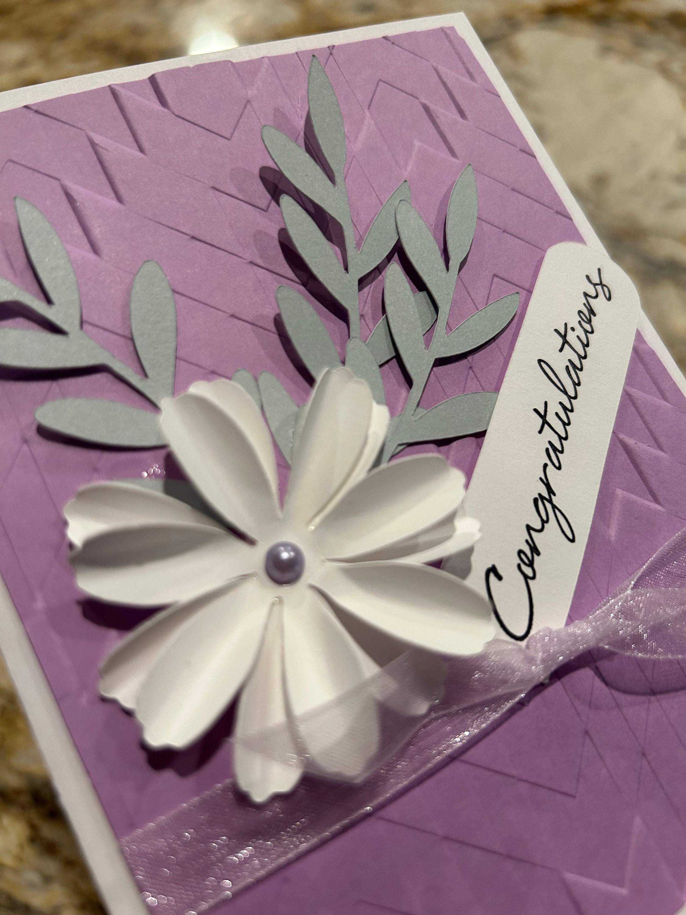 Congratulations Cards, Set of 4, Embossed, 3D Flowers, Purple, Wedding ...