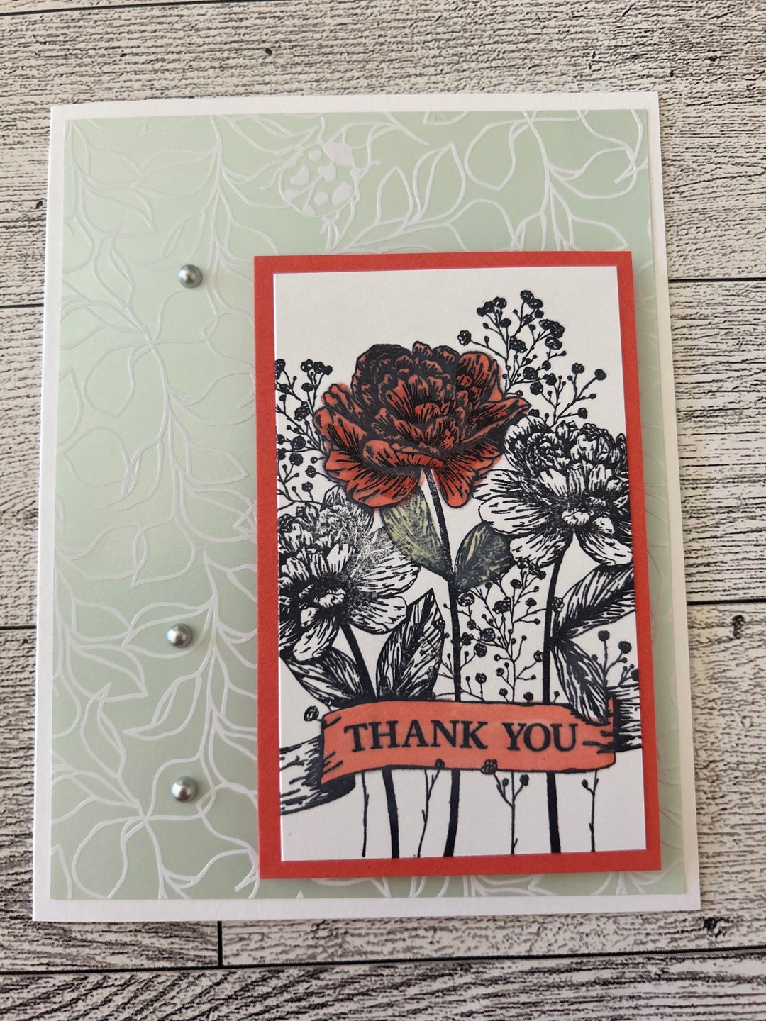 Thank You Cards Set of 4 Stampin' Up! DSP Mint Macaron Blue Flower ...