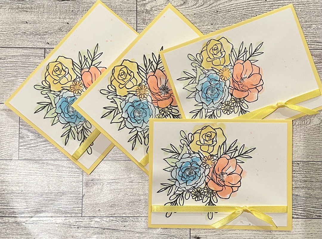 Any Occasion Cards Set of 4 Watercolor Flowers Yellow Flower Hand ...