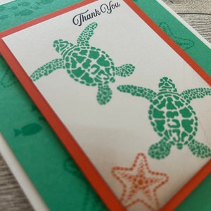 Thank You Card Set of 4 Stampin' Up! Sea Turtle Starfish Fish Shy ...