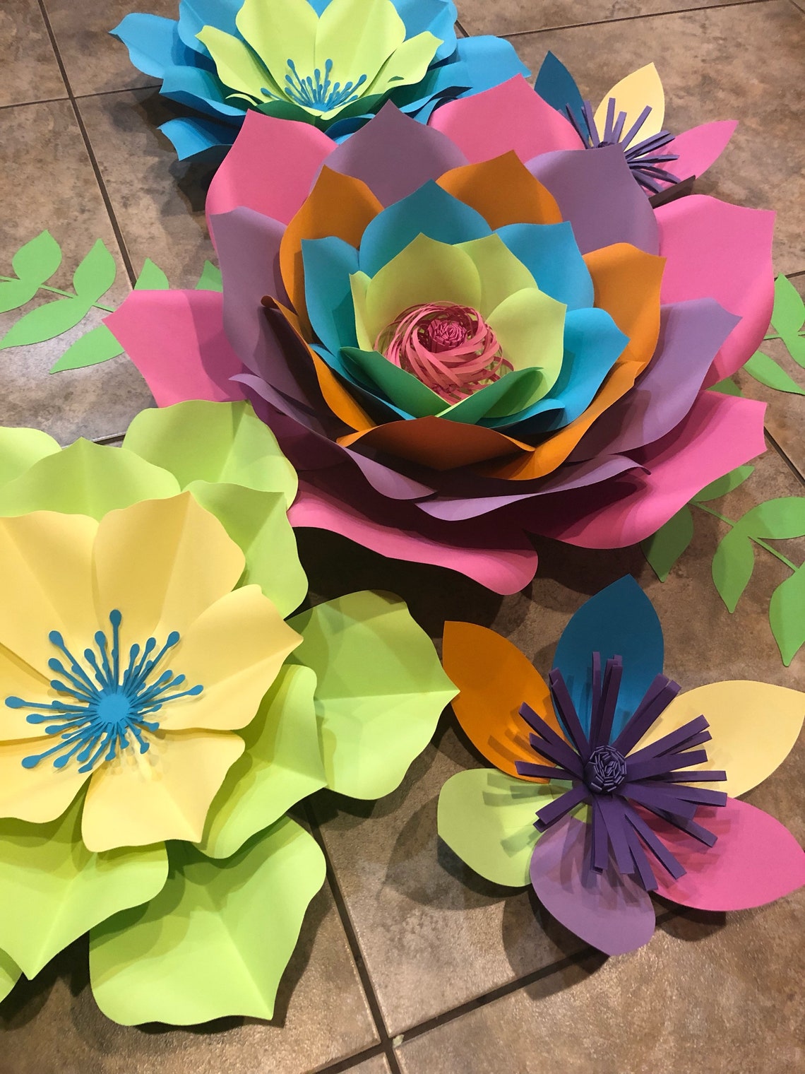 Paper Flower Set of 5 Colorful Trolls Coco or Fiesta Party - Etsy